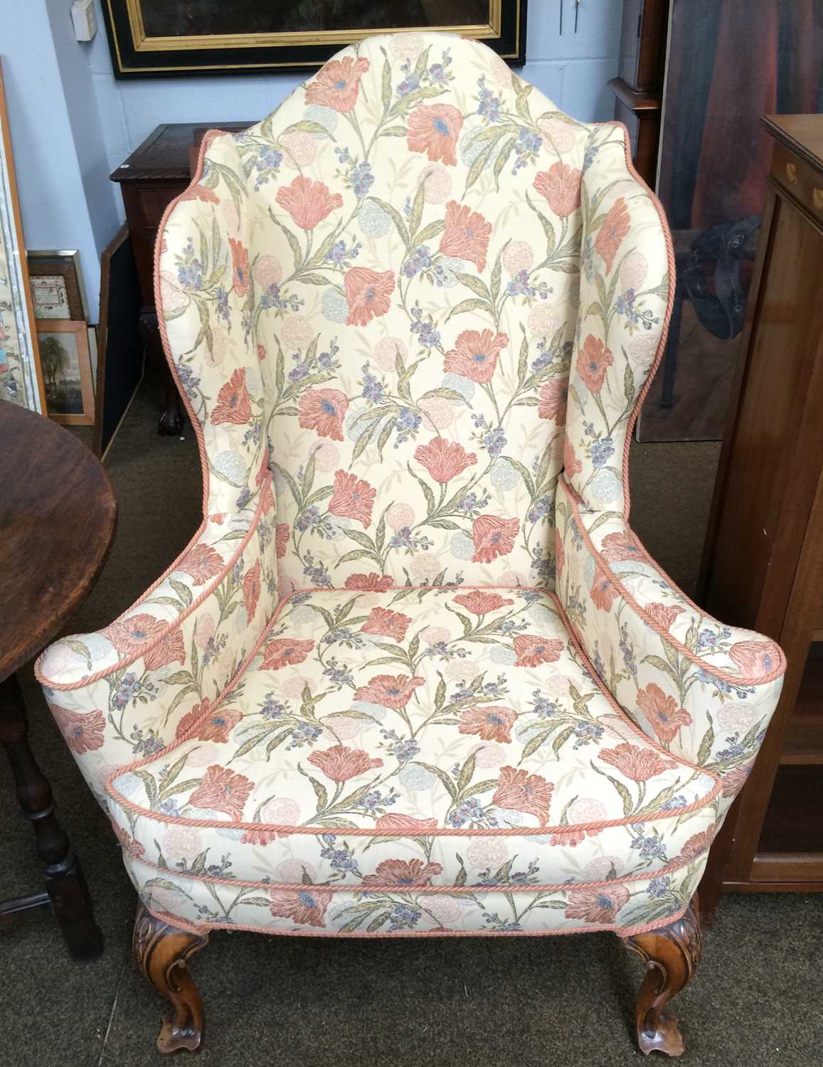 Lot 1292 - A Queen Anne Style Wing Back Chair, 1920's,