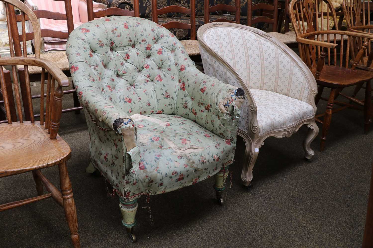 Lot 1273 - A Victorian Painted Button Back Tub Chair,