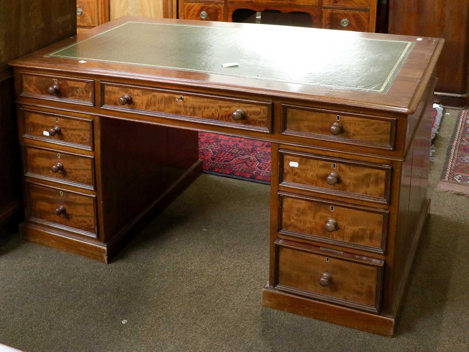 Lot 1340 - A Mahogany Leather Inset Twin Pedestal Desk,