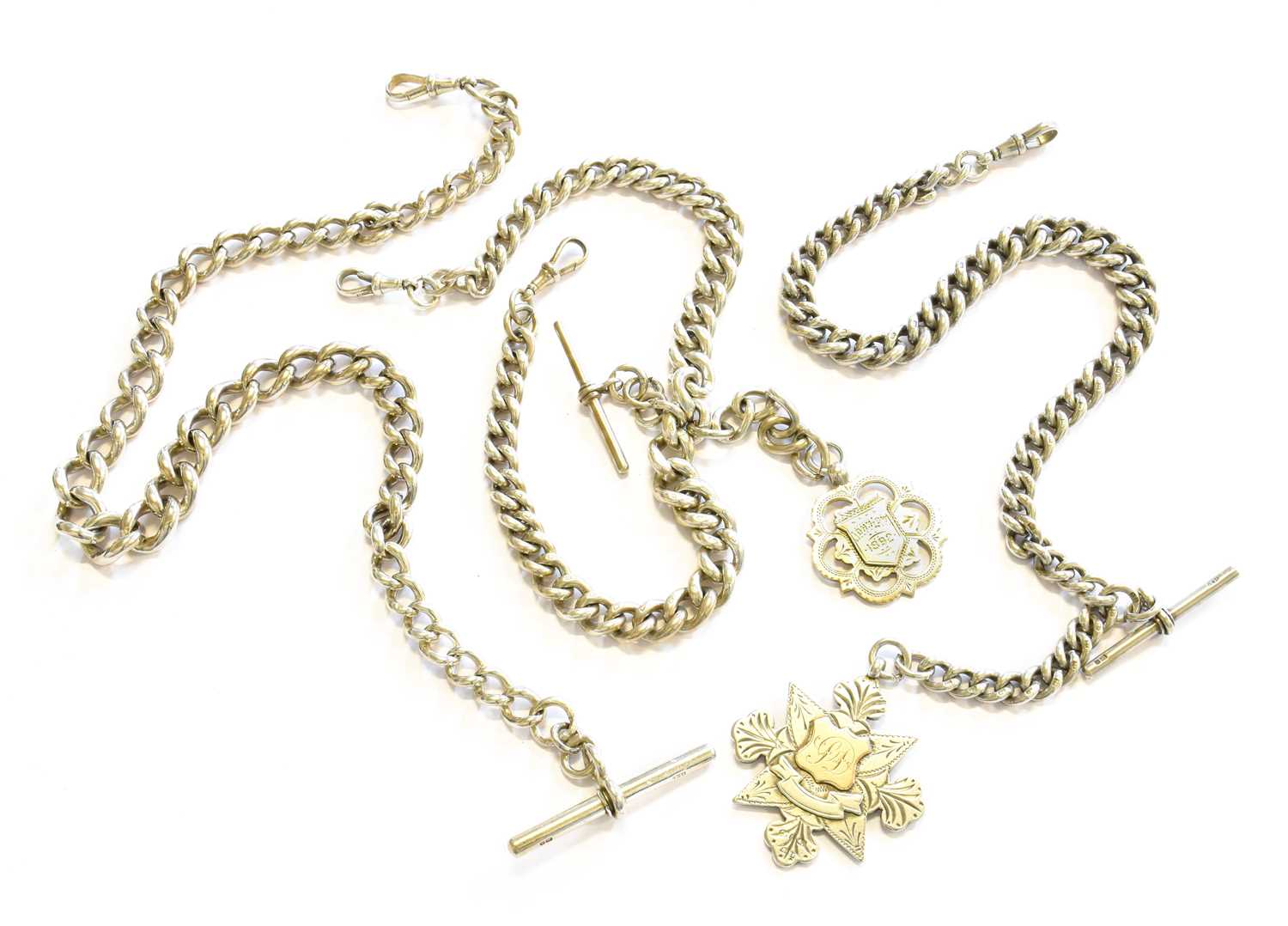 Lot 306 - Three Silver Curb Link Watch Chains, two of