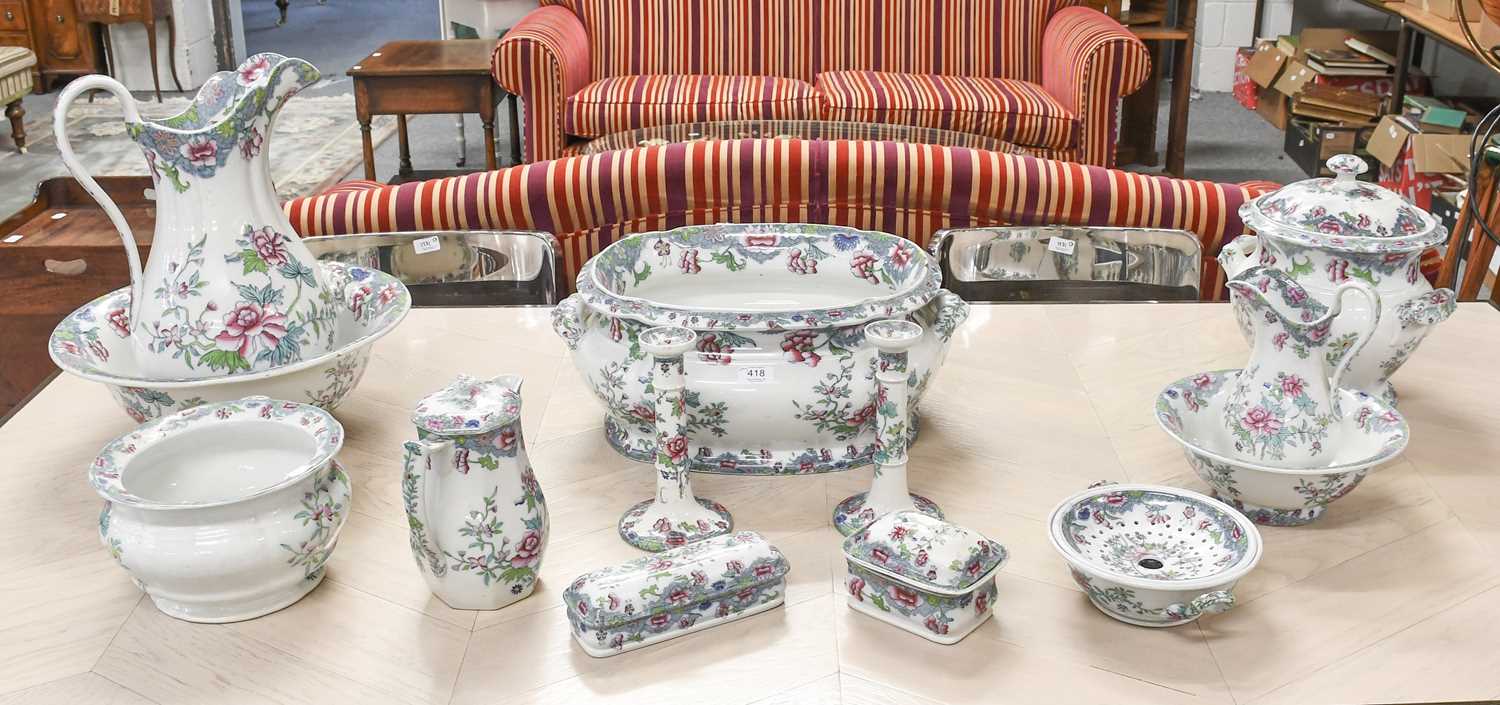 Lot 418 - A Late Copeland Spode Toilet Set, printed