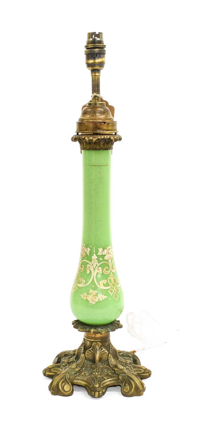Lot 330 - A Gilt Metal Mounted Green Glass Lamp Base,