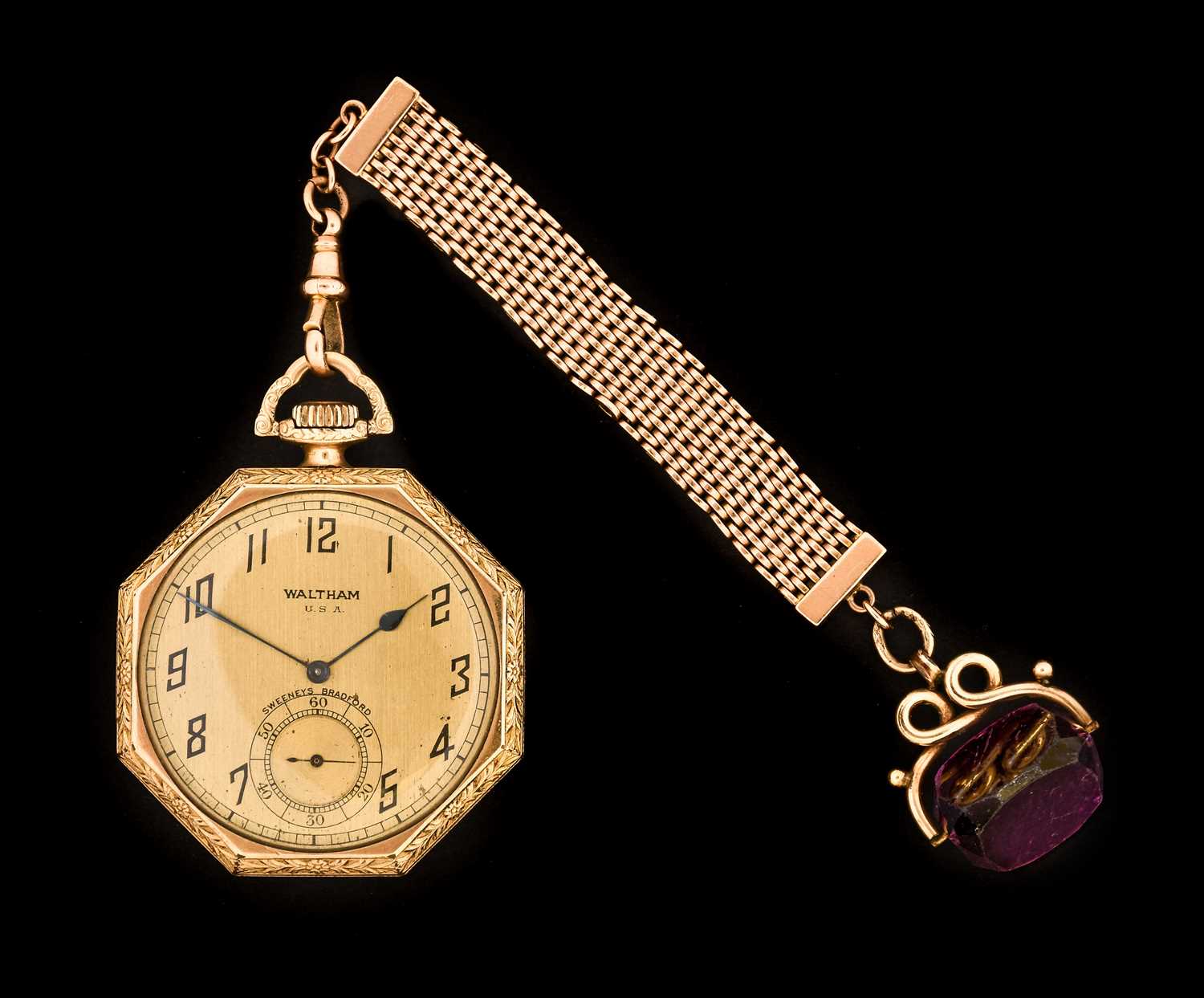 Lot 2343 - Waltham: A Gold Plated Octagonal Shaped