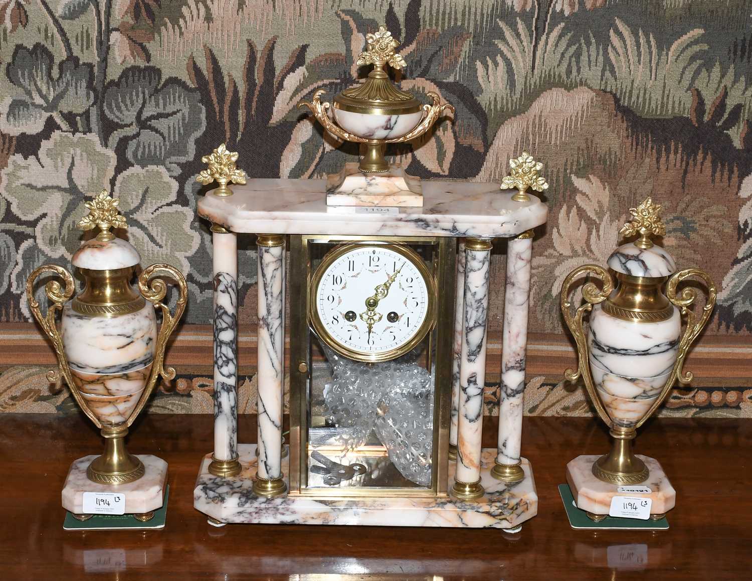 Lot 1019 - A Marble Portico Striking Mantel Clock,