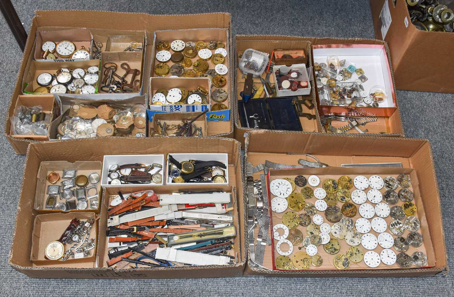 Lot 344 - Four Boxes of Watchmakers Tools, watch spure,