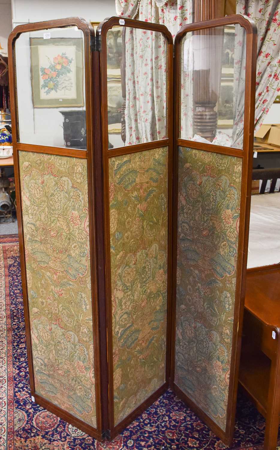 Lot 1259 - An Edwardian Three-Fold Screen, with glazed