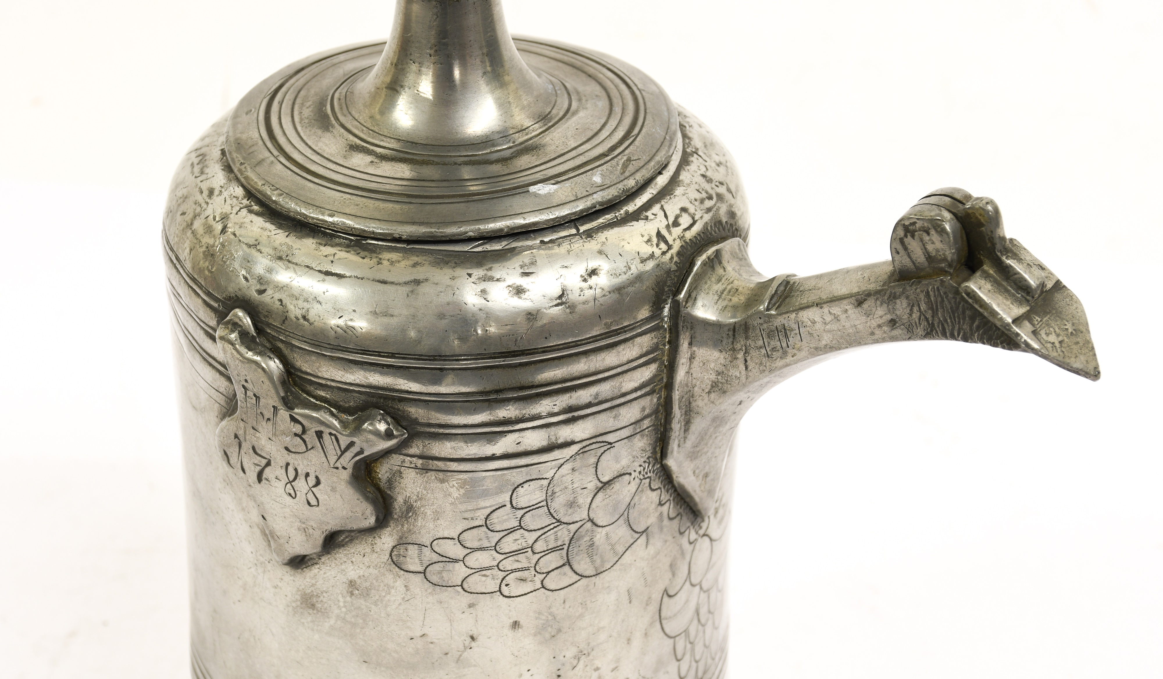 Lot 312 - A Continental Pewter Kanne, dated 1788, of