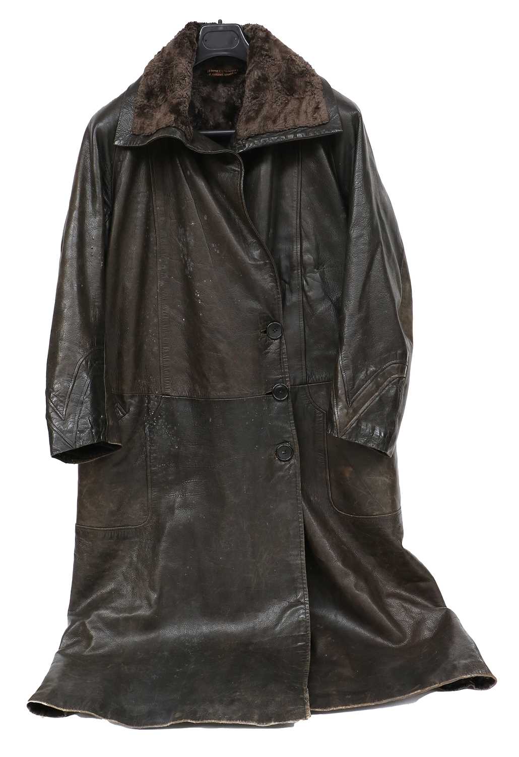 Lot 601 - A Black and Brown Leather Driving Coat,