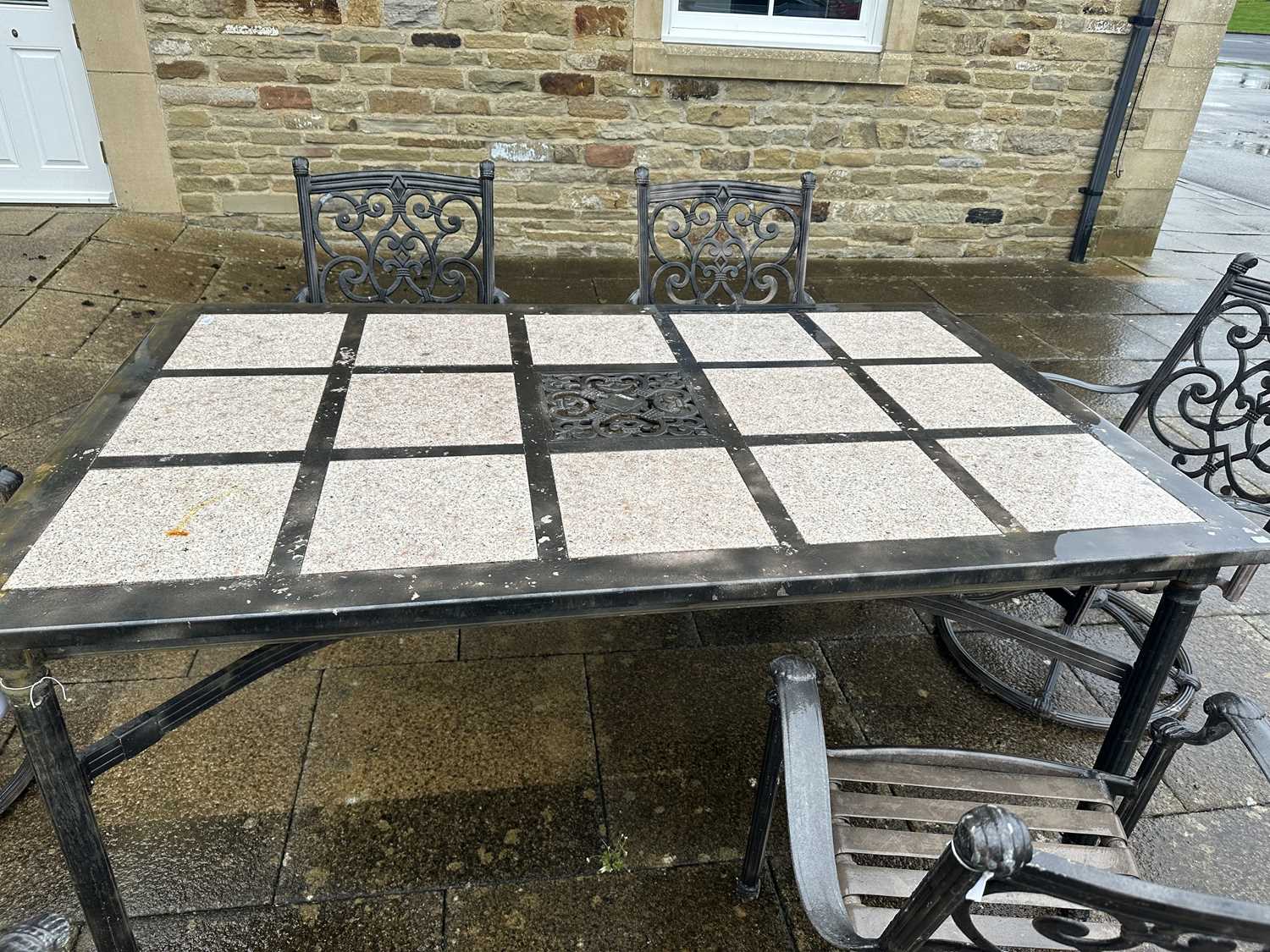 Lot 1197 - A Metal Rectangular Garden Table, raised on
