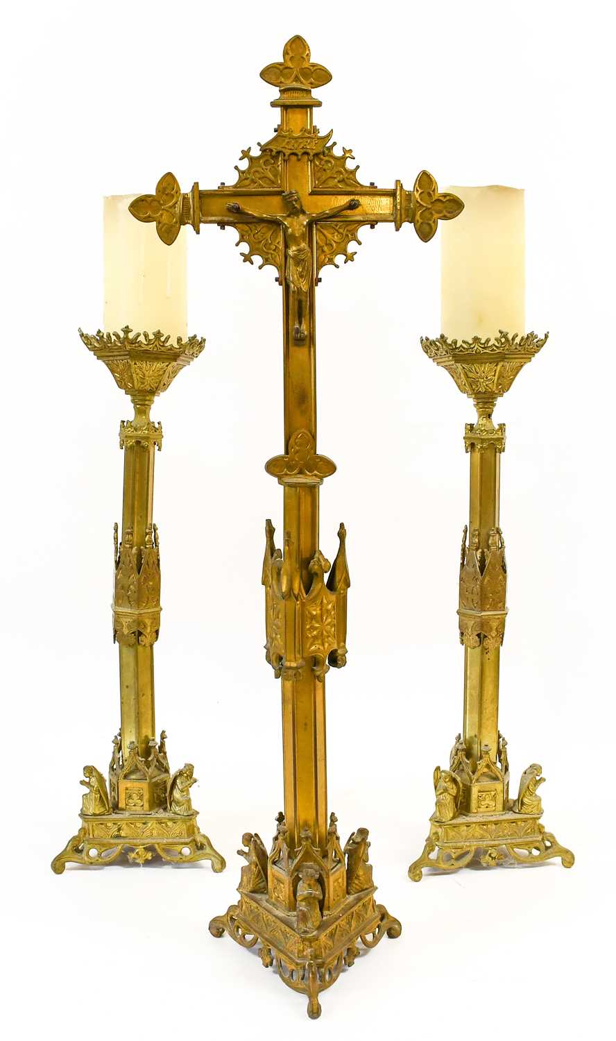 Lot 543 - A Victorian Gilt Metal Three-Piece Altar Set,