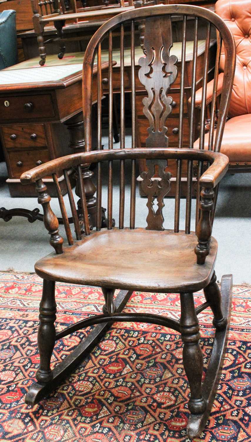 Lot 1180 - A Yew Wood Windsor Rocking Chair, mid 19th