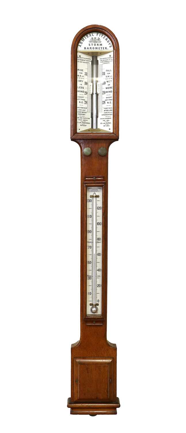 Lot 704 - An Oak Admiral Fitzroy Storm Stick Barometer,