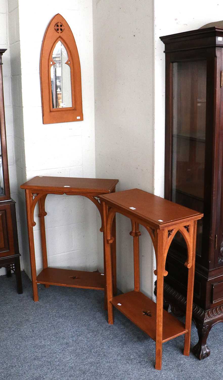 Lot 1135 - A Pair of Stained Gothic Side Tables, each