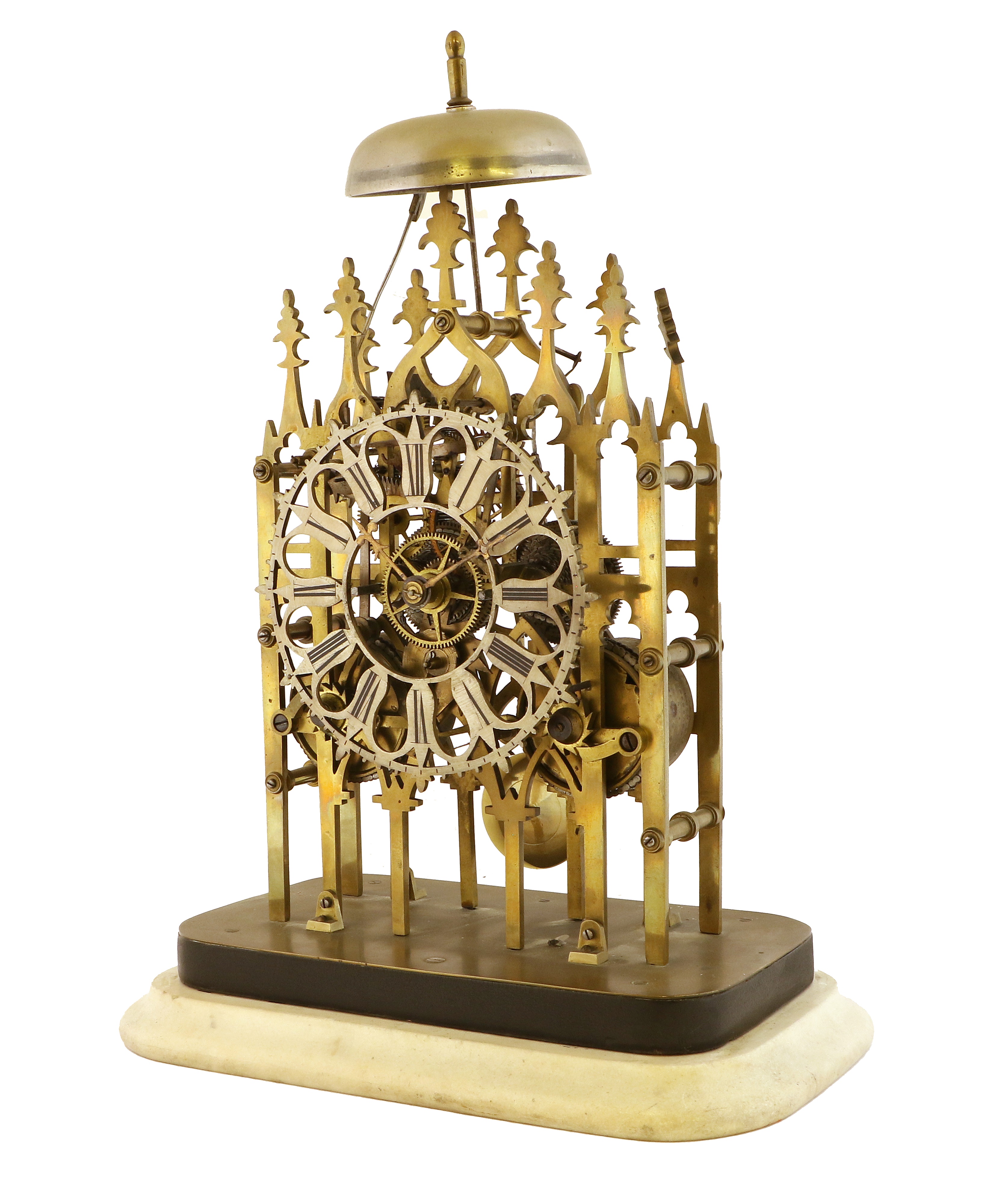 Lot 692 - A Brass Striking Skeleton Mantel Clock,