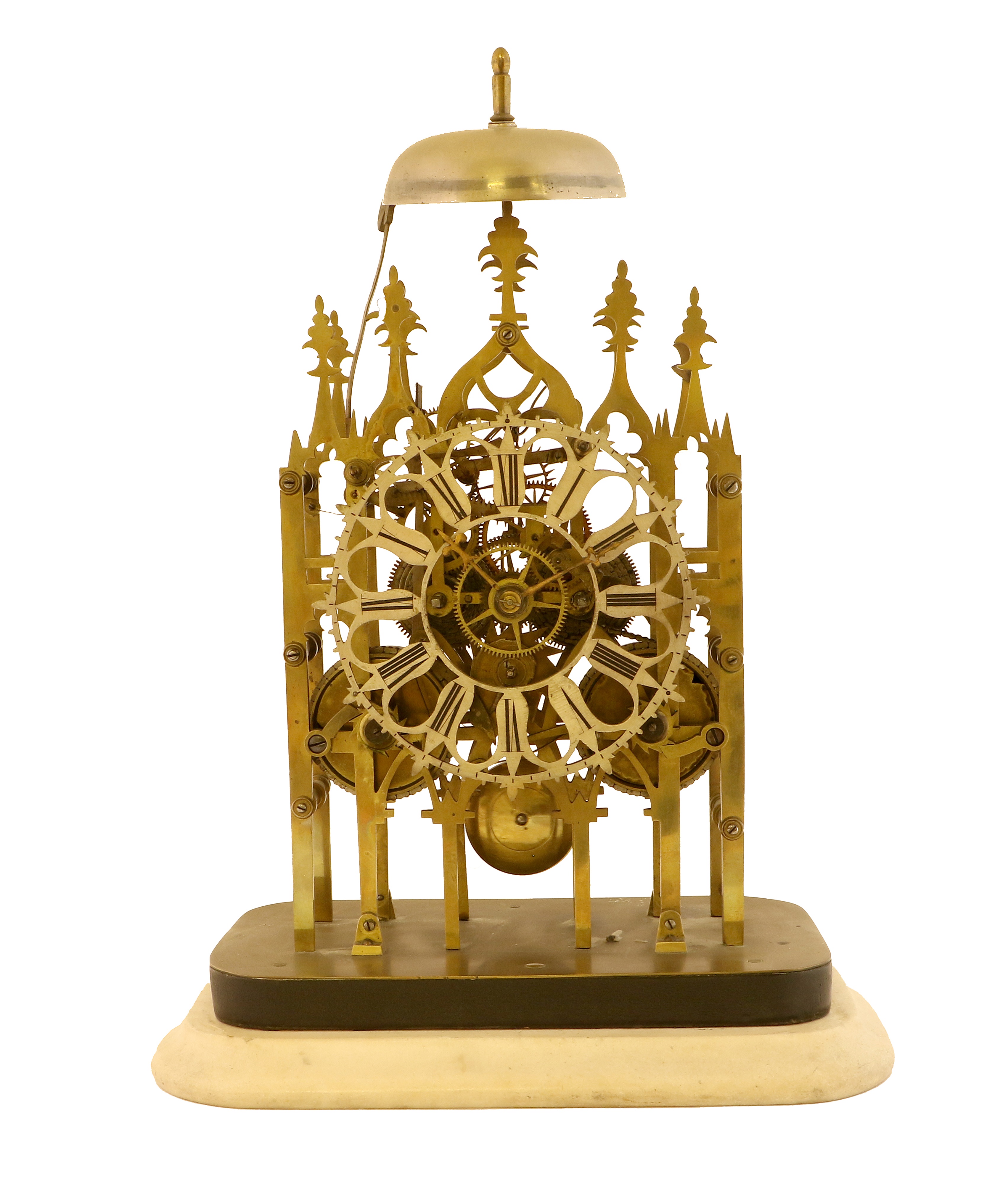 Lot 692 - A Brass Striking Skeleton Mantel Clock,