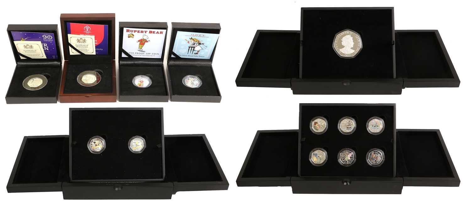 Lot 326 - Assorted Commemorative Silver Proof 50ps, 13