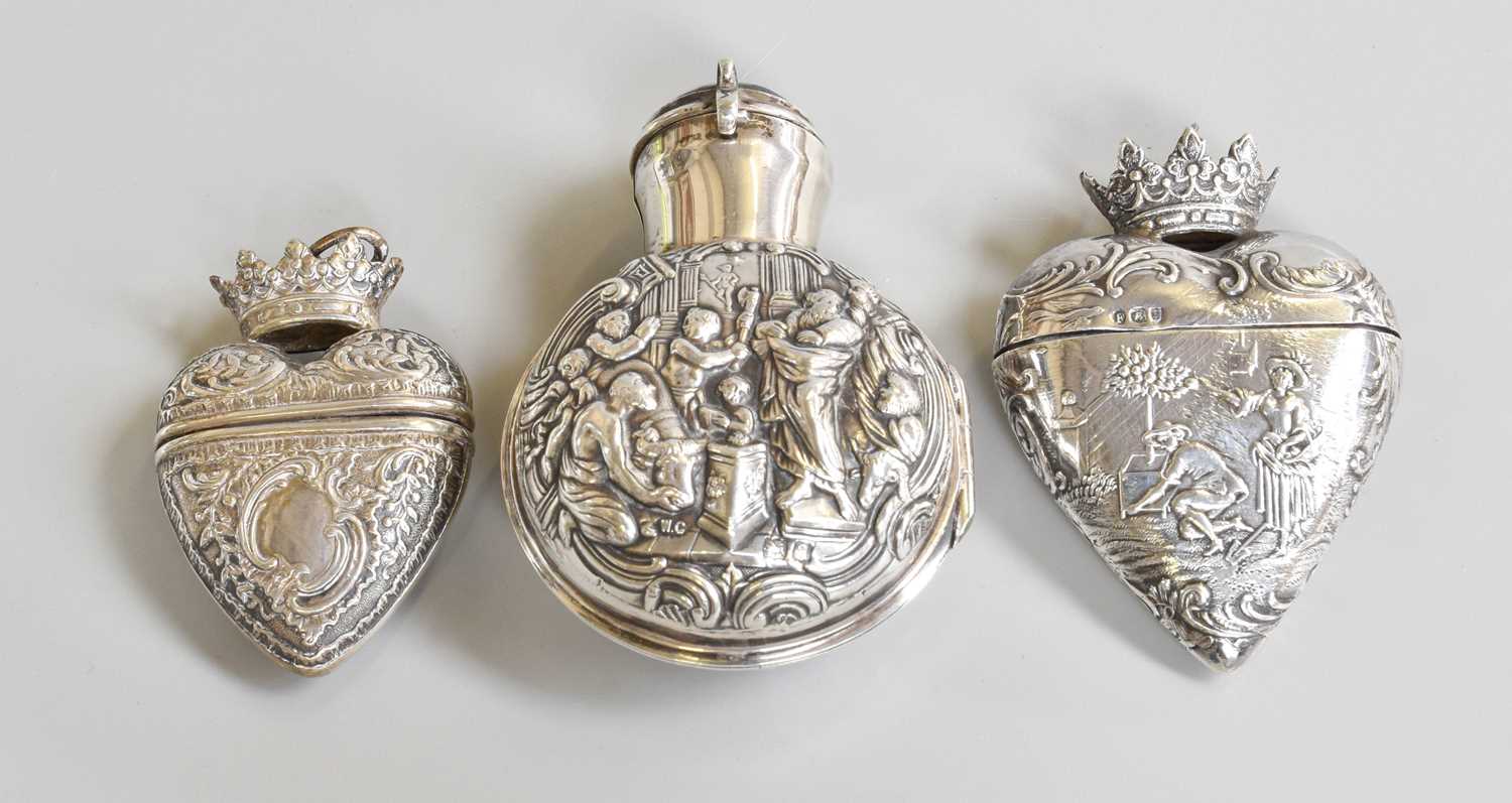 Lot 106 - Two Heart-Shaped Boxes and a Silver Cased