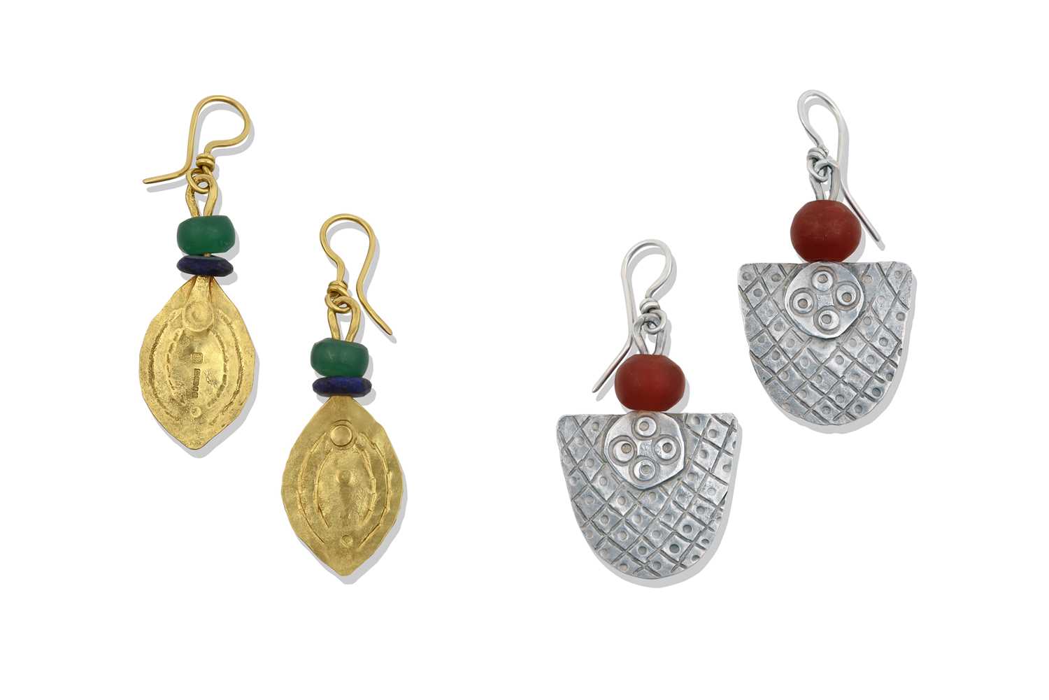 Lot 2124 - Two Pairs of Contemporary Drop Earrings, by
