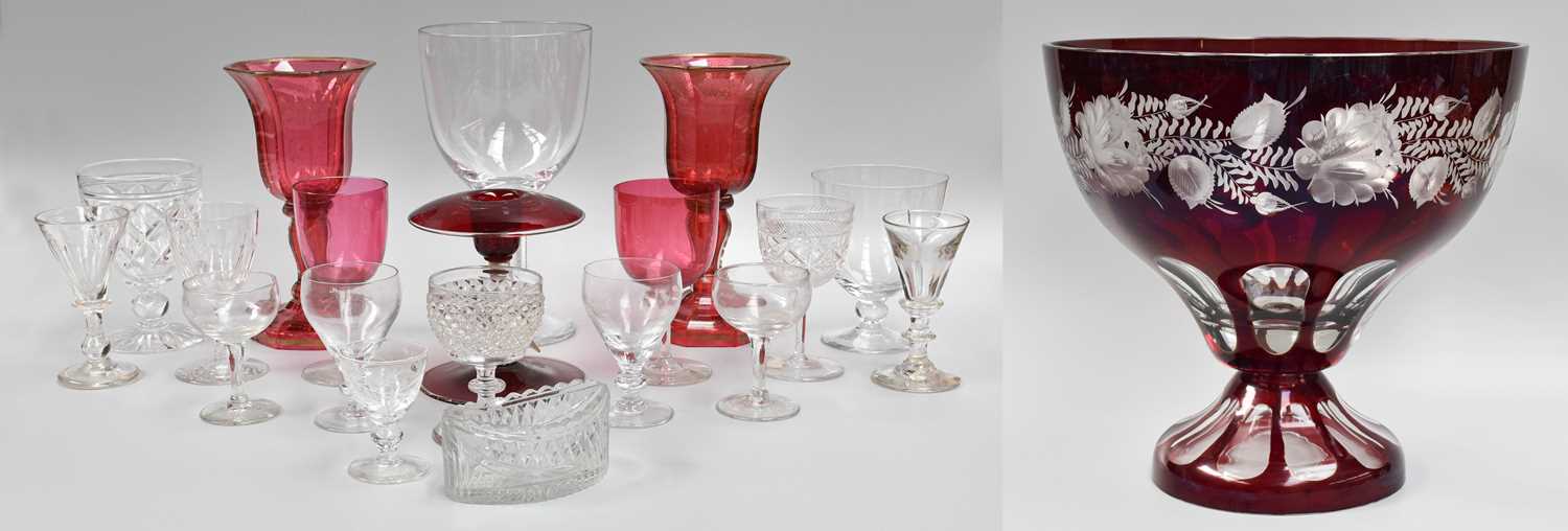 Lot 266 - A Bohemian Ruby Flashed Pedestal Bowl; a