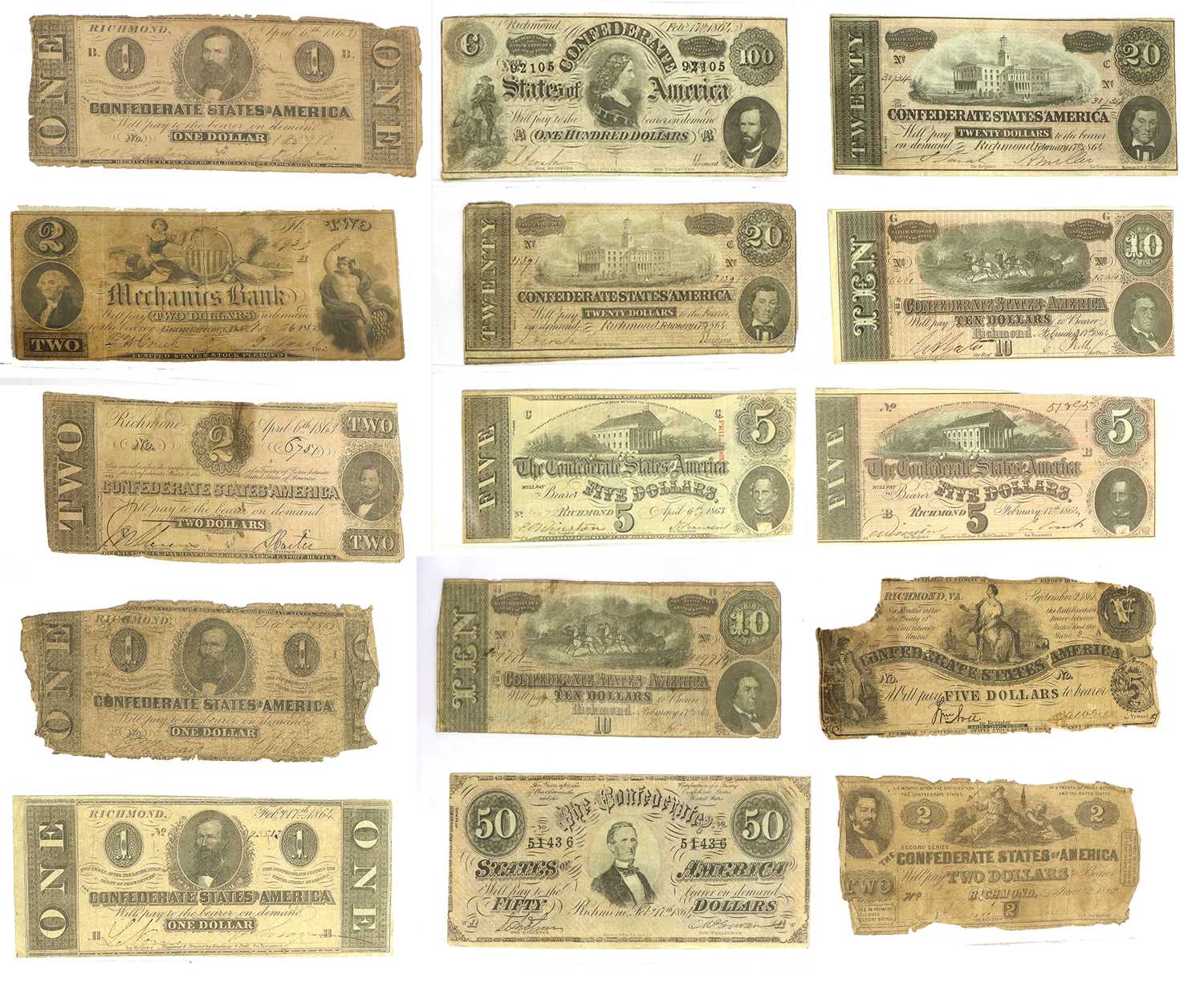 Lot 450 - Collection of Confederate and USA Banknotes;