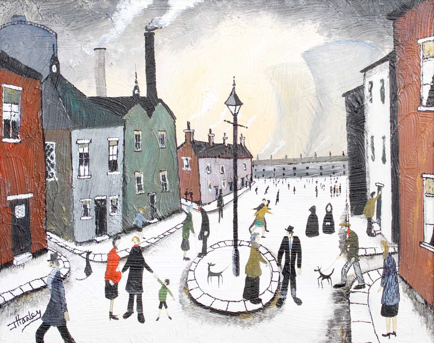 Lot 1341 - John Hanley (b.1947) Street scene of