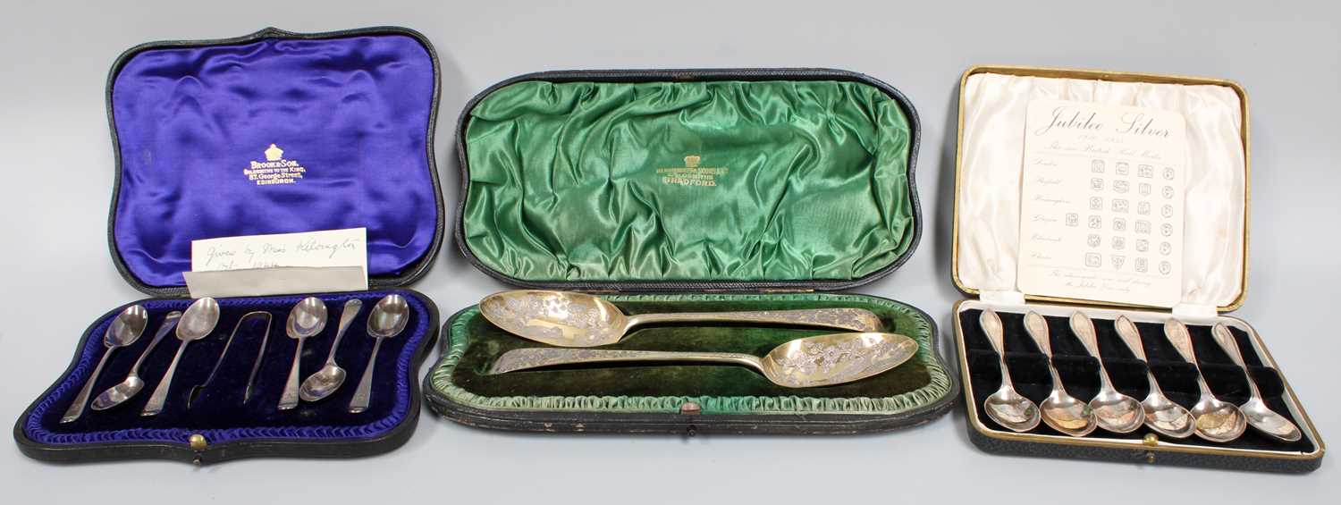 Lot 96 - Three Cased Sets of Silver Flatware,