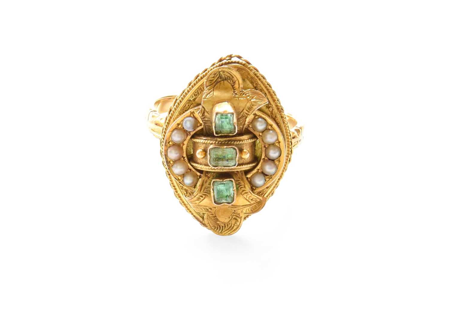 Lot 222 - A Green Stone and Split Pearl Ring, finger