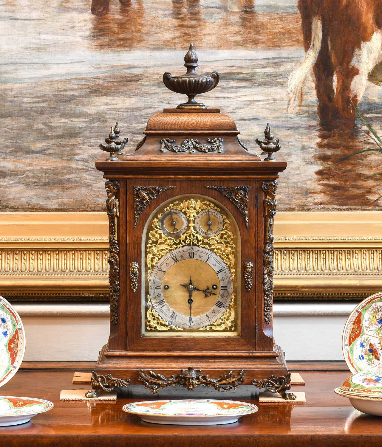 Lot 233 - A Victorian Oak Chiming Table Clock, circa