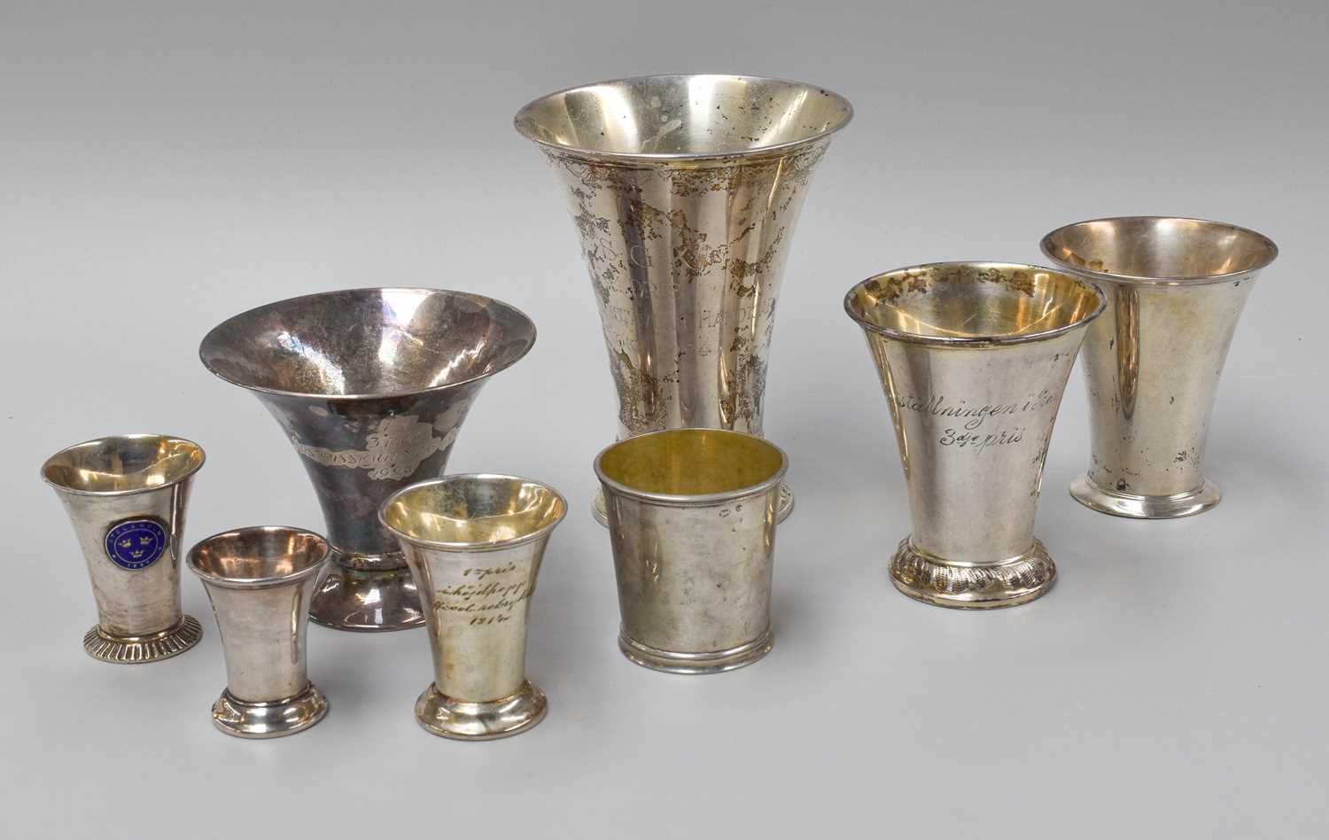 Lot 11 - Seven Various Swedish Silver Beakers, each