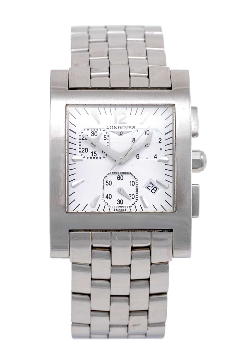 Lot 2369 - Longines: A Stainless Steel Calendar