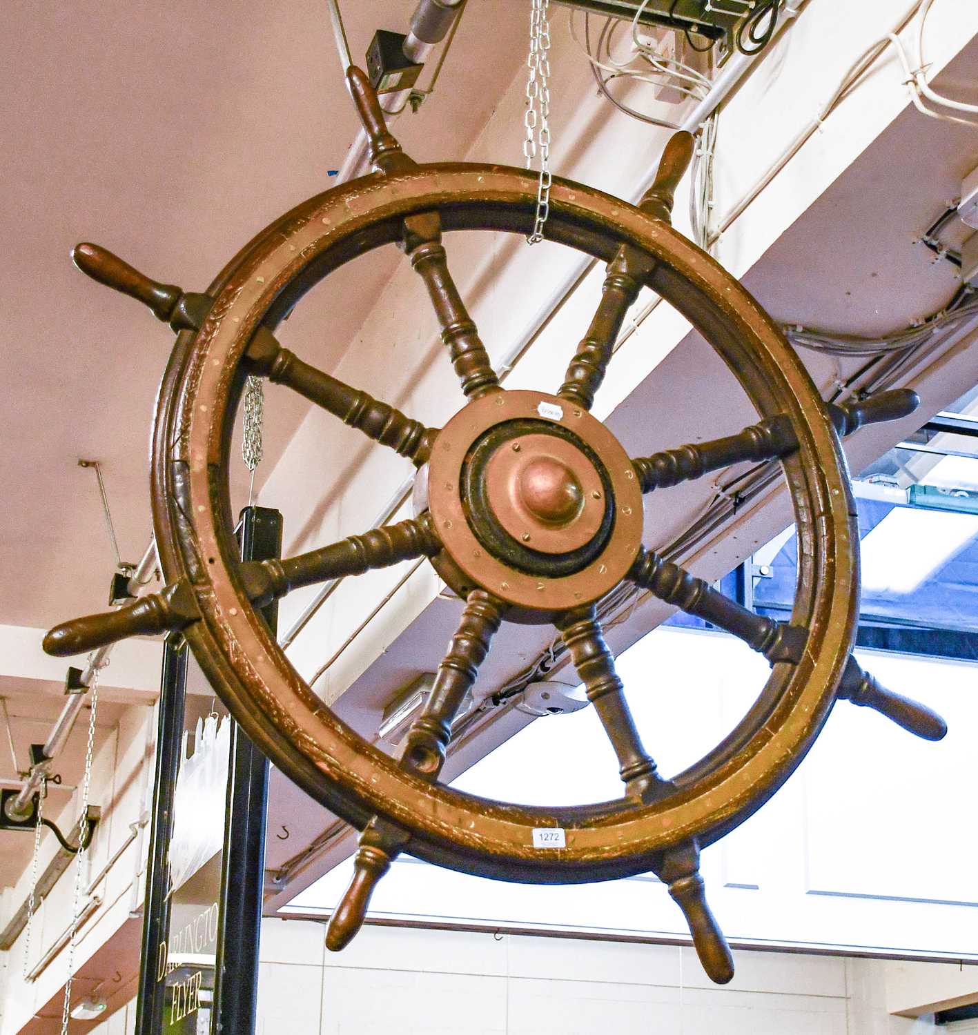Lot 1272 - A 19th Century Large Ships Wheel, the eight-