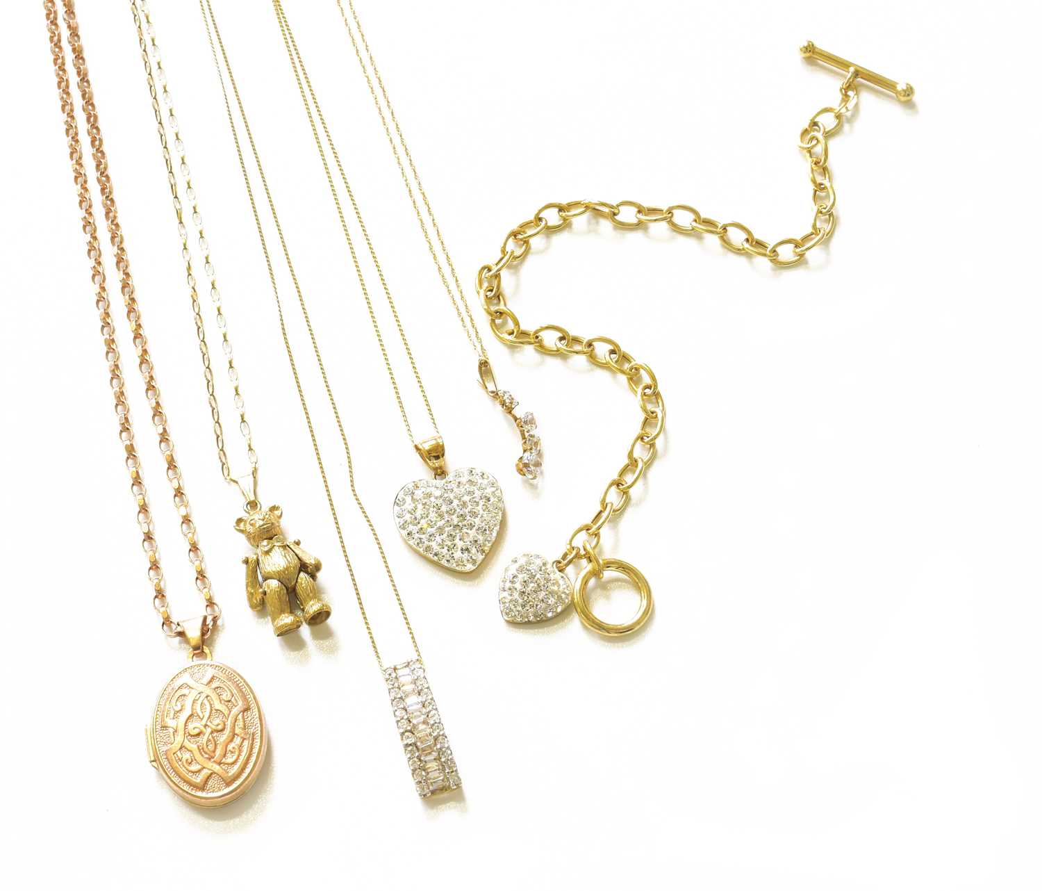 Lot 500 - Five Pendants on Chains, of varying designs