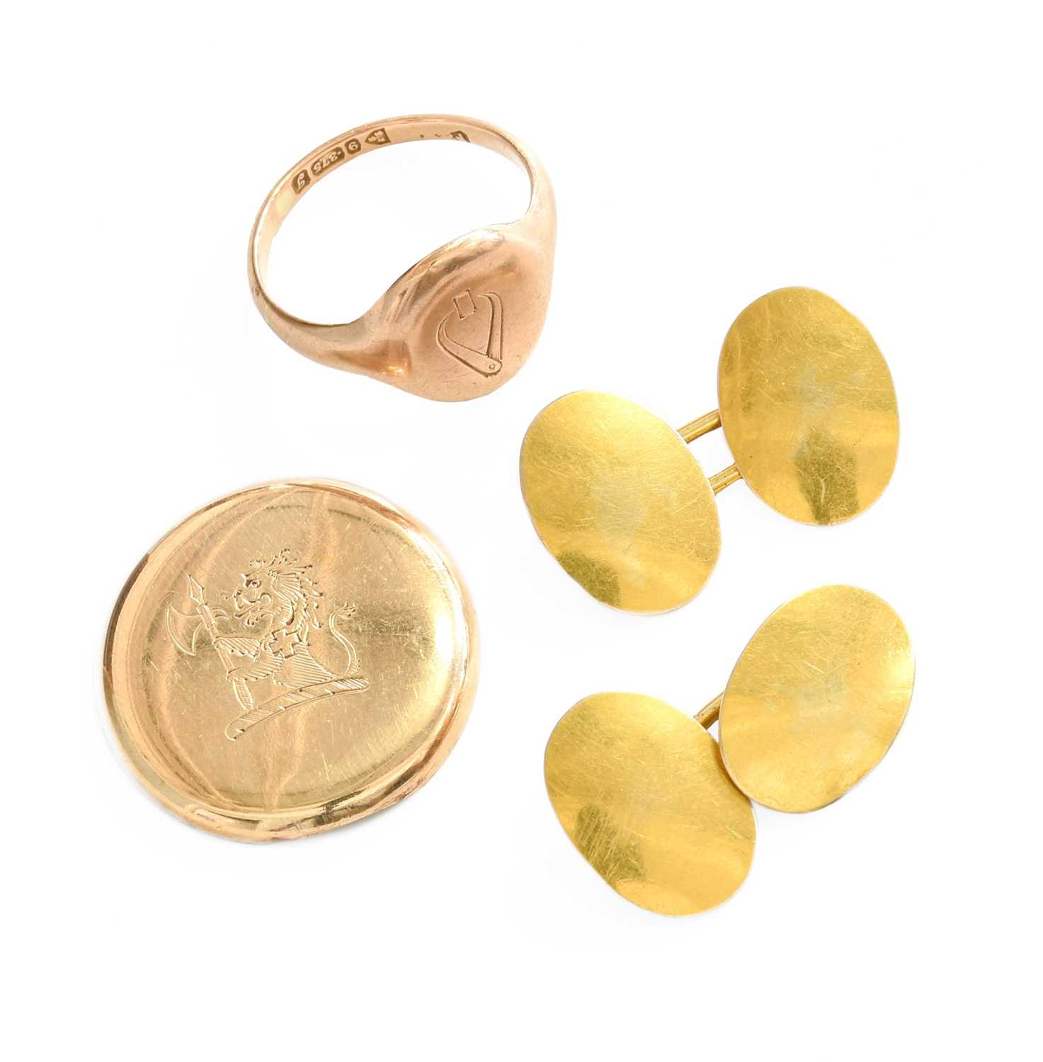 Lot 466 - A 9 Carat Gold Signet Ring, finger size P; A