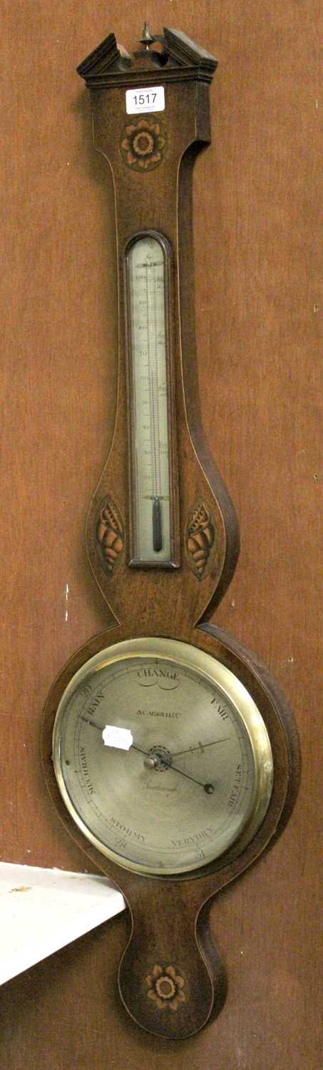 Lot 1517 - A Mahogany Shell Inlaid Wheel Barometer,