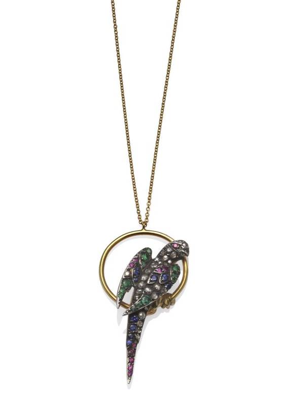 Lot 381 - A Parrot Pendant, the parrot set with