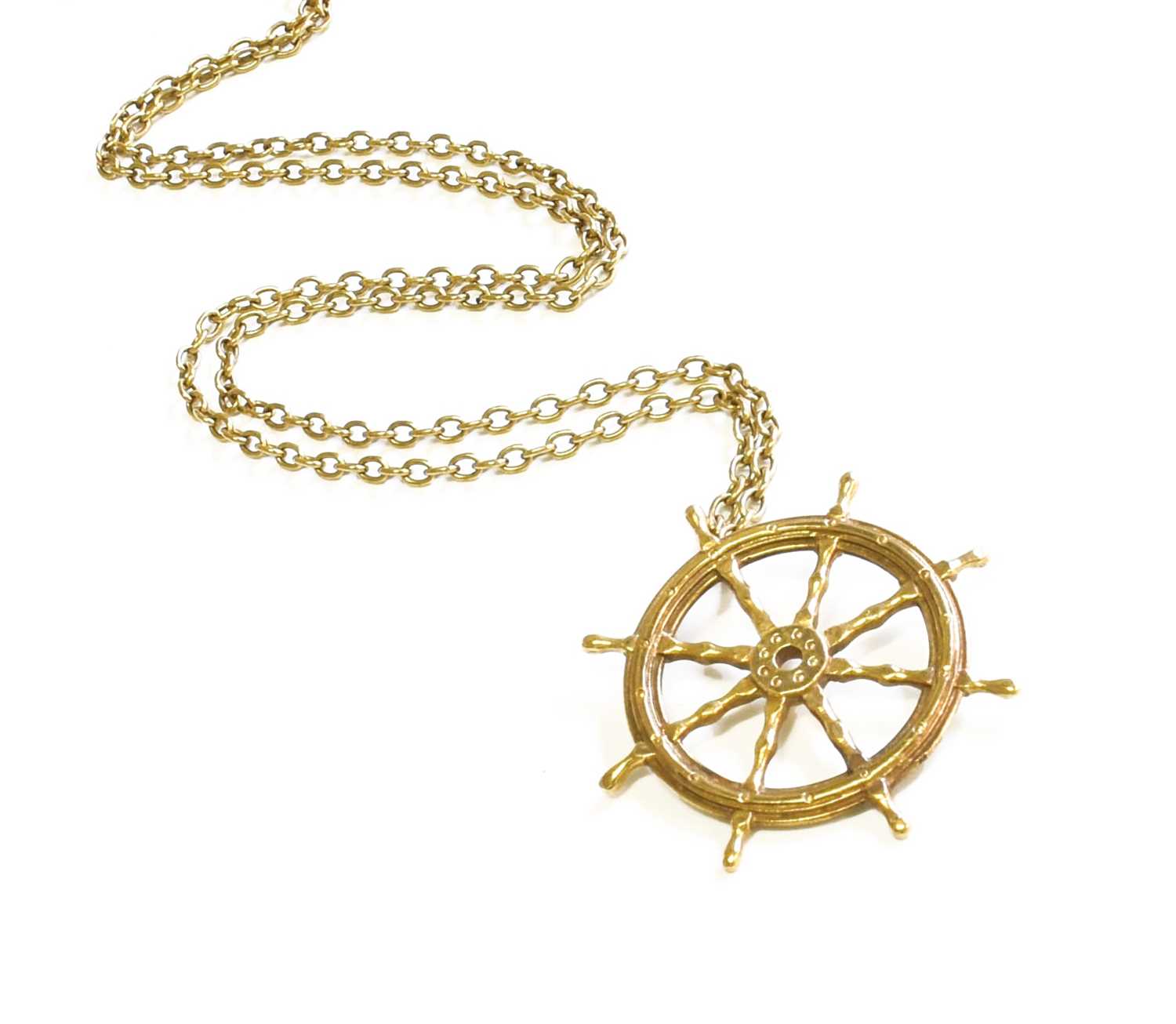 Lot 400 - A 9 Carat Gold Ships Wheel Pendant on Chain,