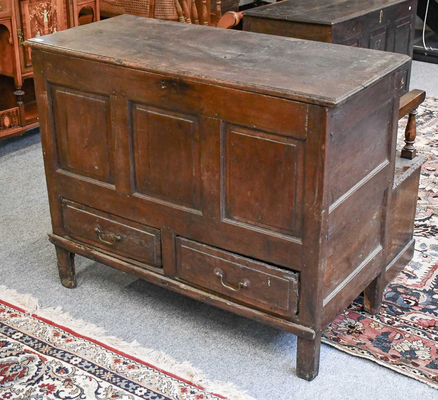 Lot 1217 - An 18th Century Oak Mule Chest, of tall