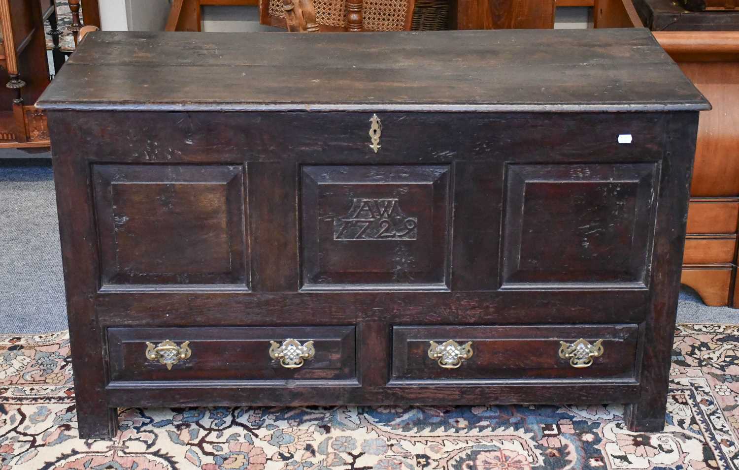 Lot 1204 - An Oak 18th century Mule Chest, front