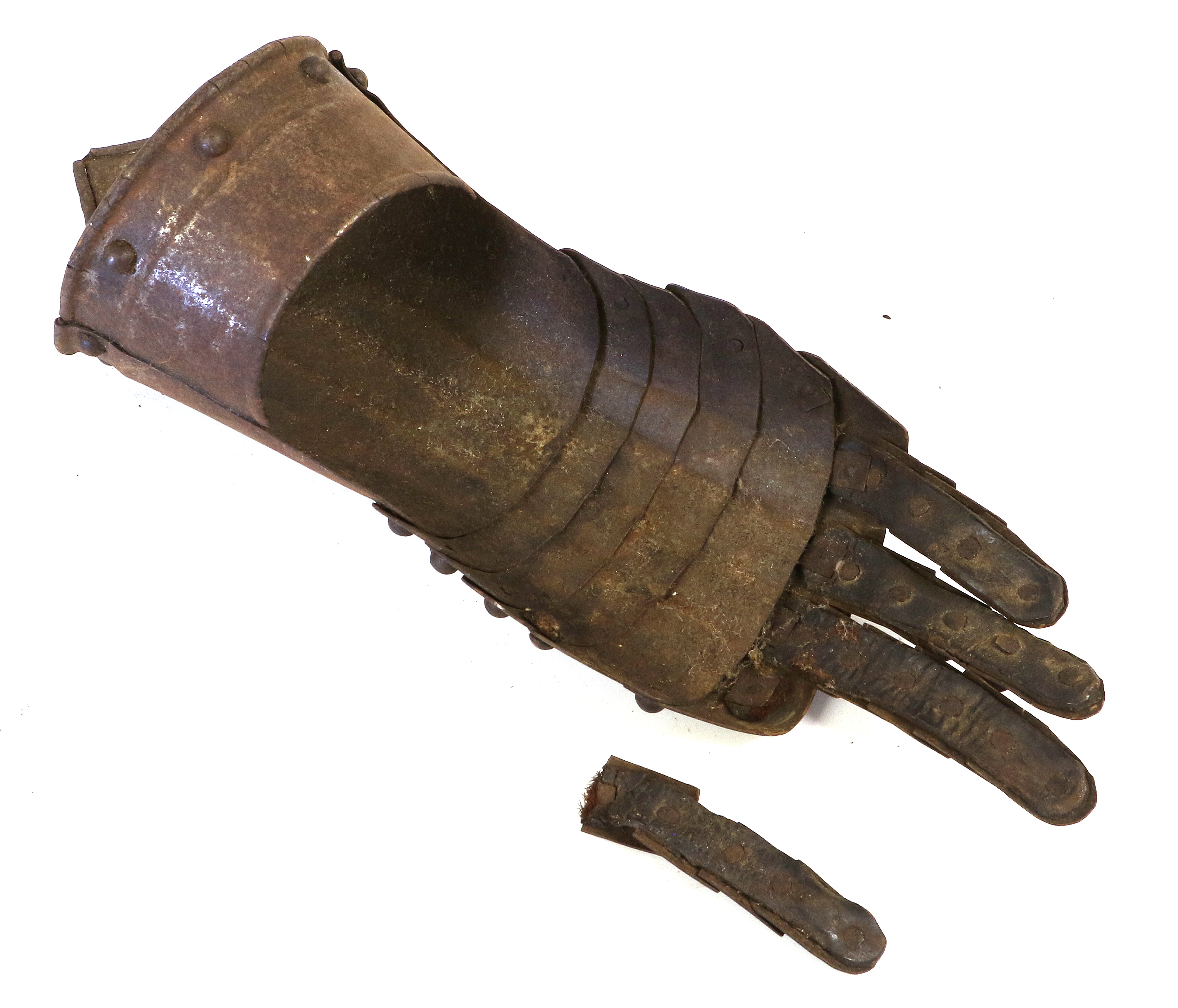 Lot 120 - A 17th Century Steel Gauntlet, the fluted