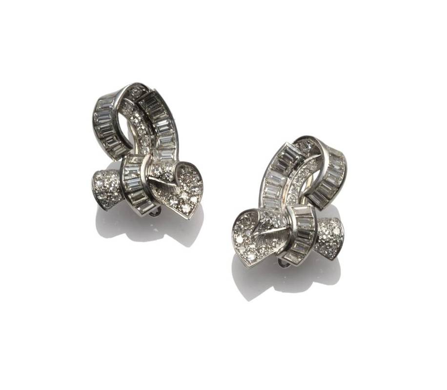 Lot 409 - A Pair of Art Deco Style Diamond Earrings,