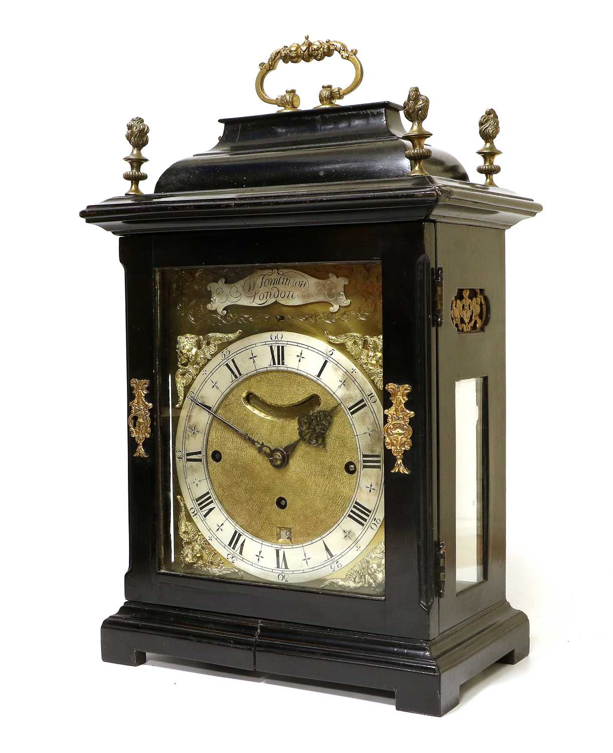 Lot 179 - An Ebonised Chiming Table Clock, signed W