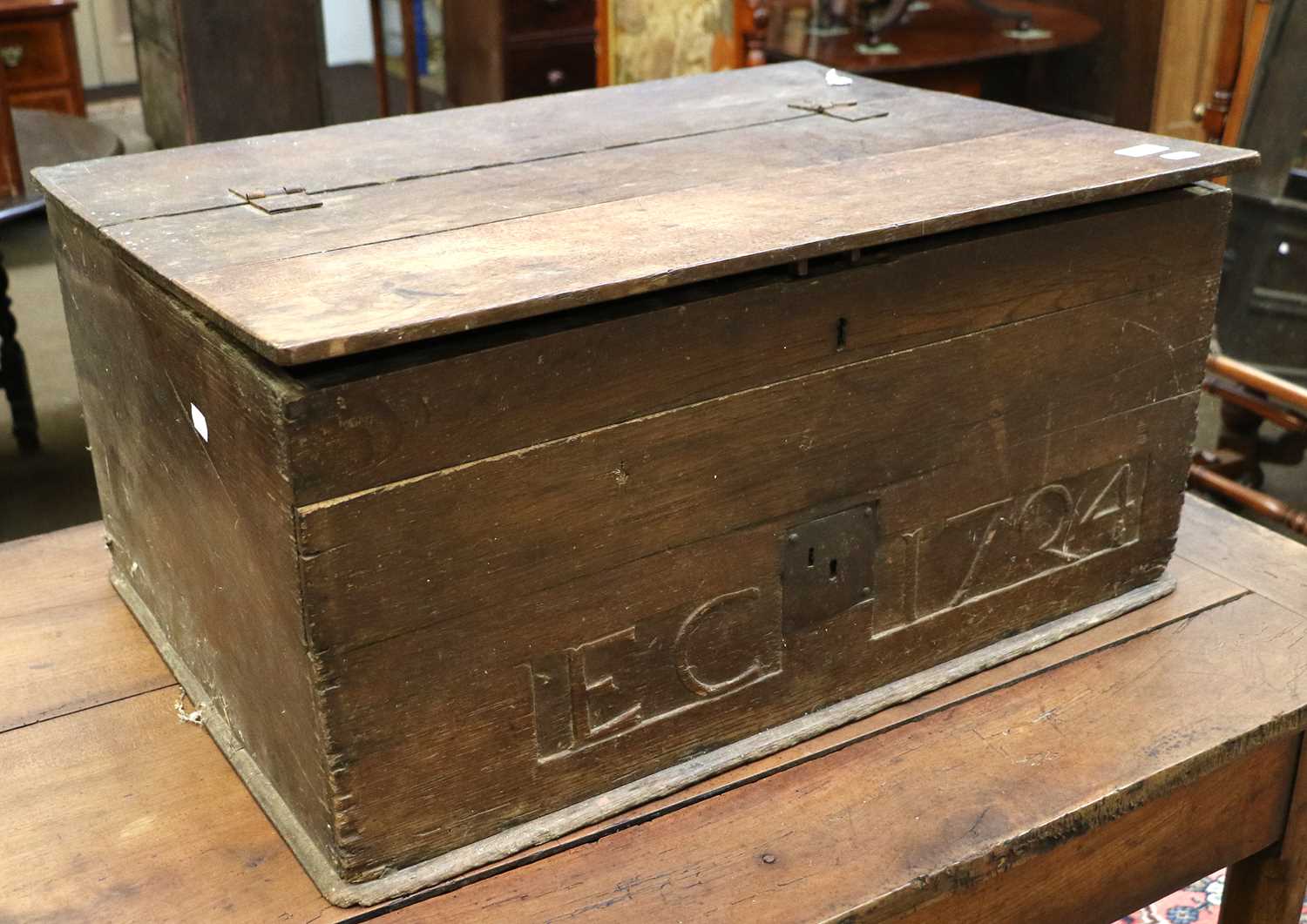 Lot 1375 - An 18th Century Oak Box, with hinged lid,