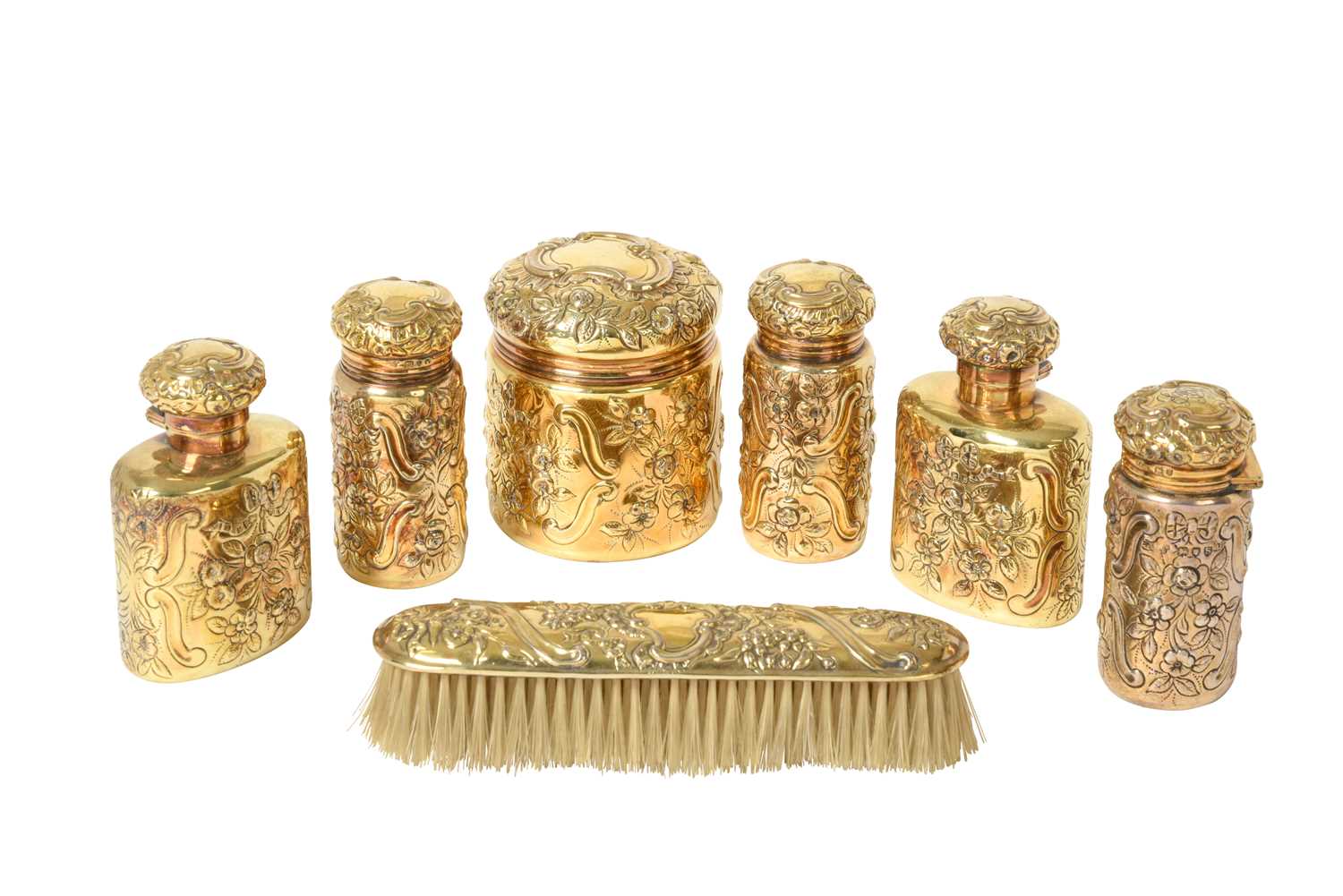 Lot 2291 - A Set of Six Victorian Silver-Gilt Dressing-