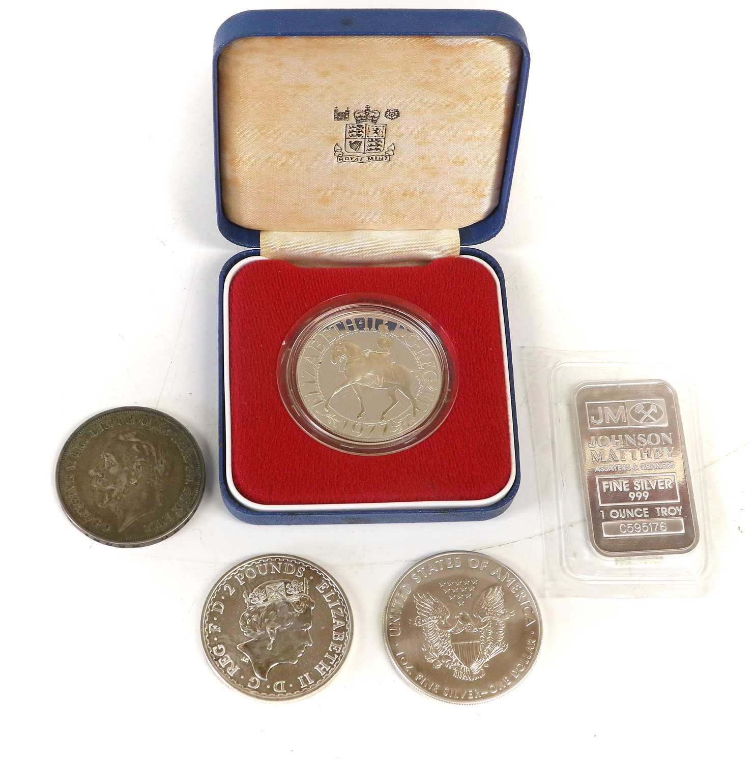 Lot 161 - Assorted Silver Coins and Bars, to include;