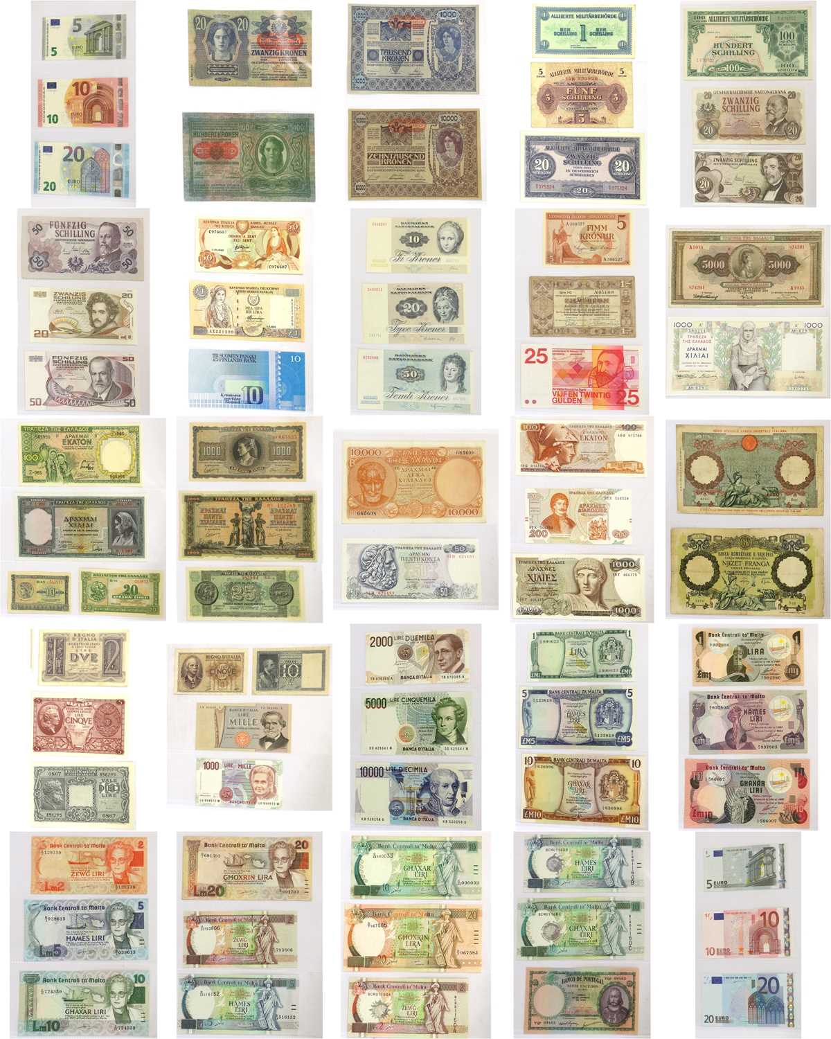 Lot 462 - European Banknote Album, 78 notes in total,