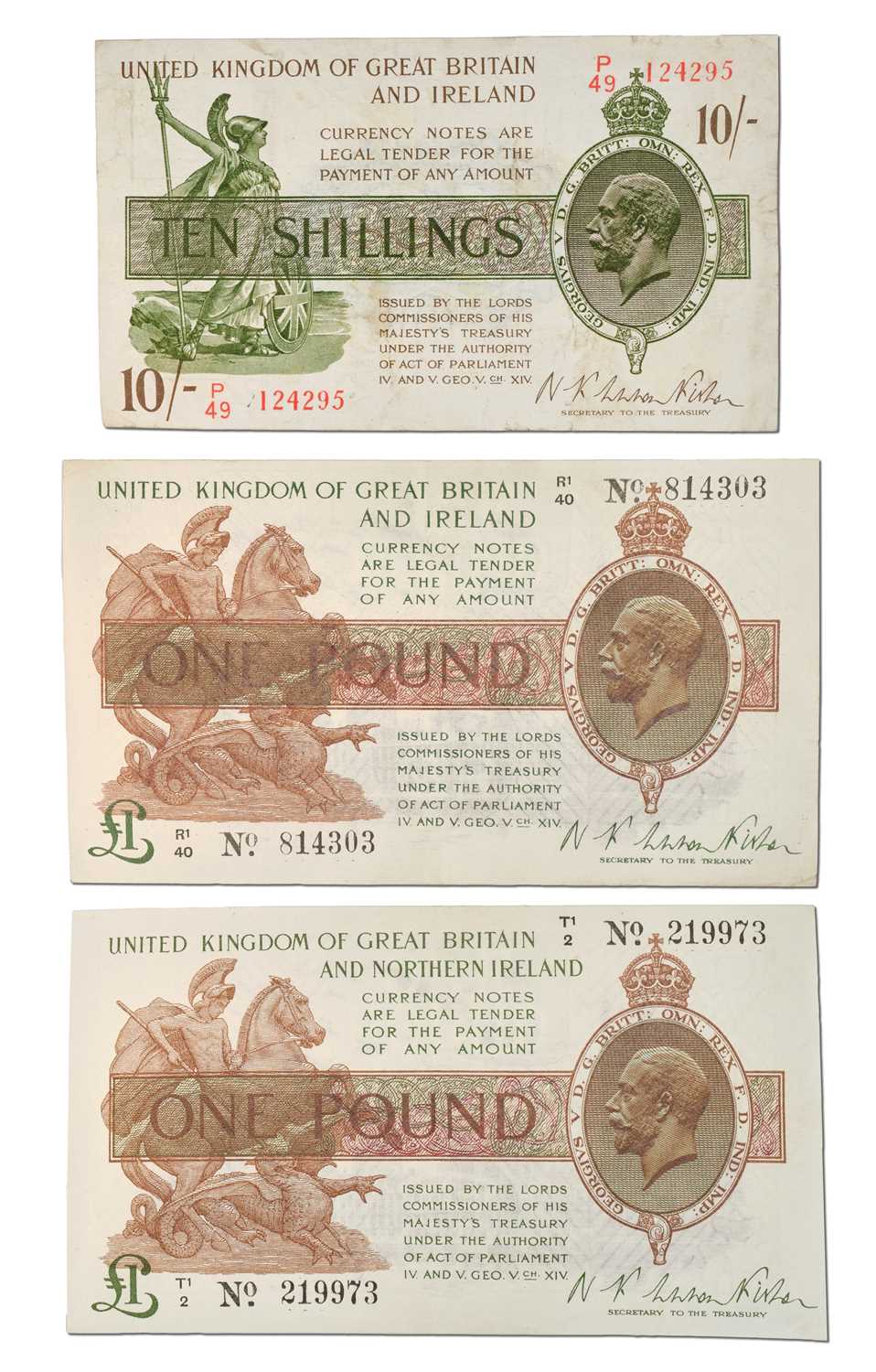 Lot 431 - 3x Treasury Issue Banknotes, all Warren