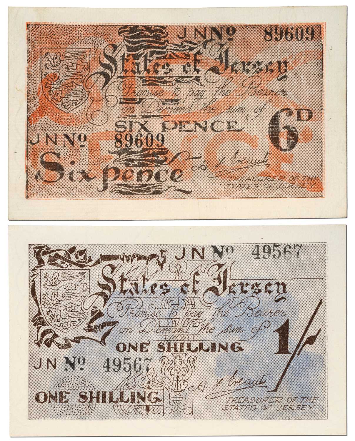 Lot 412 - 2x Jersey, World War II Issue Banknotes;