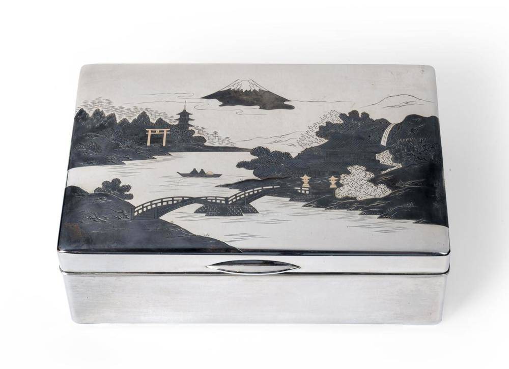 Lot 565 - A Japanese White Metal Cigar Box, stamped