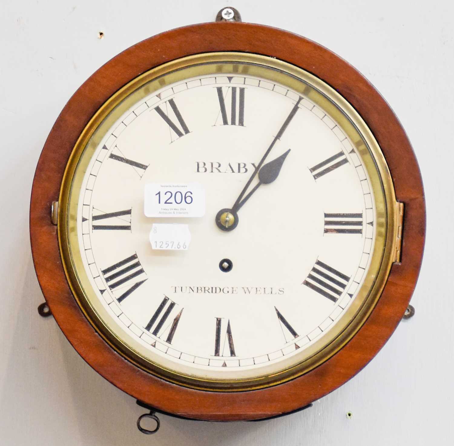 Lot 1206 - A Mahogany 8'' Painted Dial Wall Timepiece,