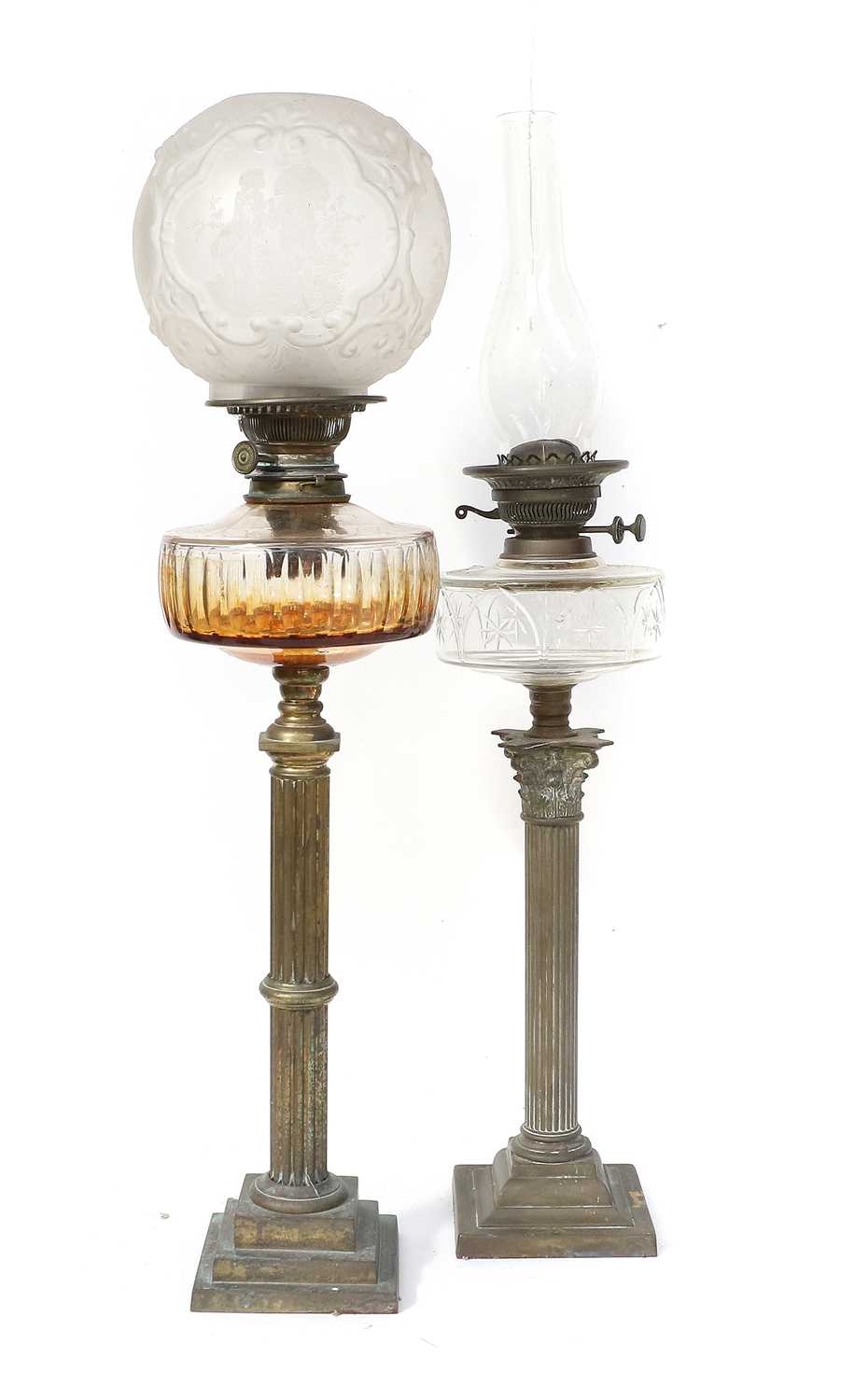 Lot 136 - A Victorian Brass Based Oil Lamp, with